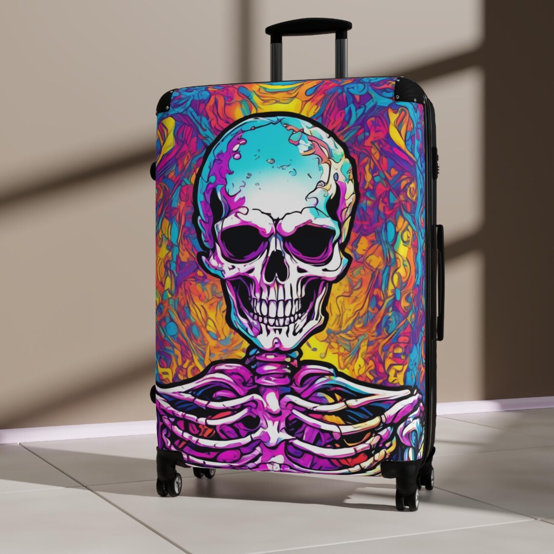 Colorful Skull Suitcase, Locking Travel Luggage, Halloween Carry-on ...