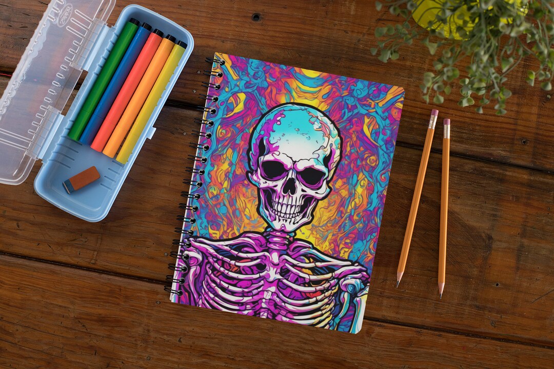 Colorful Skeleton Spiral Notebook | Gift for Halloween | Lined Notebook ...