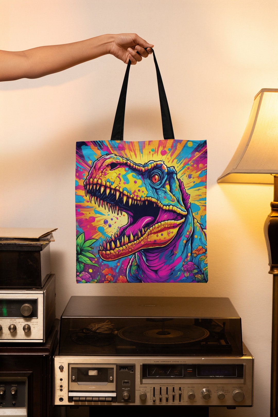Rainbow T-rex Tote Bag 90s Retro Tyrannosaurus Rex Beach Bag Gift ...