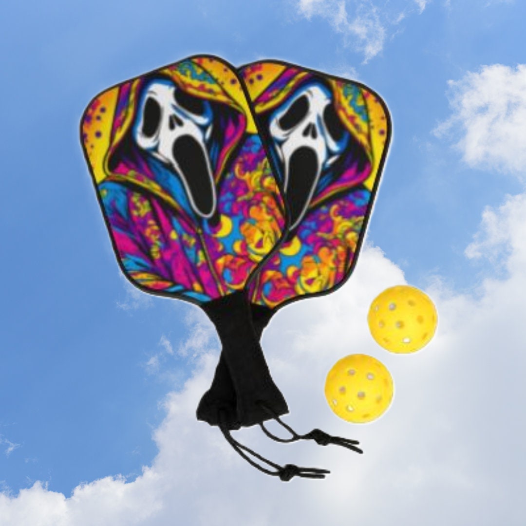 Rainbow Ghost Face Pickleball Kit Colorful Horror Wooden Pickleball ...