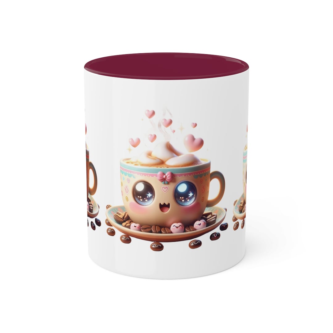 Kawaii Tea Cup Ceramic Gloss White Color Inside Cute Anime Cartoon ...