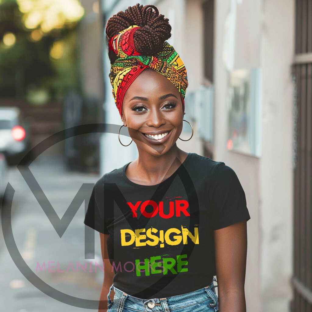 Juneteenth Style Mockup, Realistic Black Woman T-shirt Mockup, Black ...