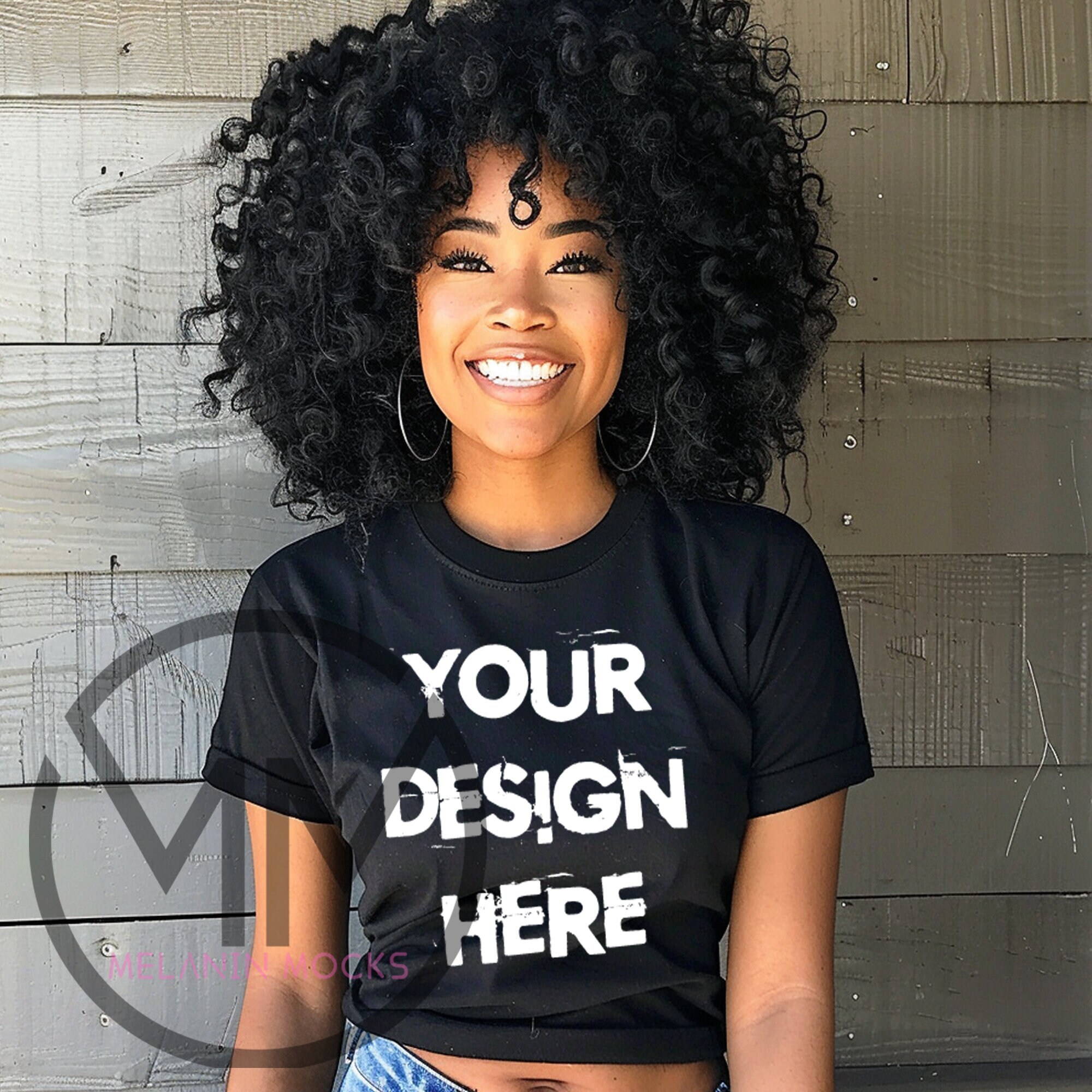 Realistic Black Woman T-shirt Mockup, Black T-shirt Mock-up, Naturally ...