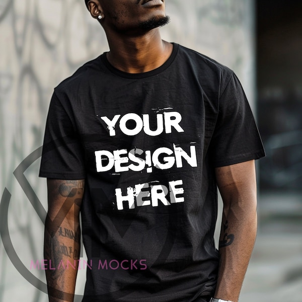 Black Man Black T-shirt Mockup, Black Shirt Mockup, Black Male Mockup ...