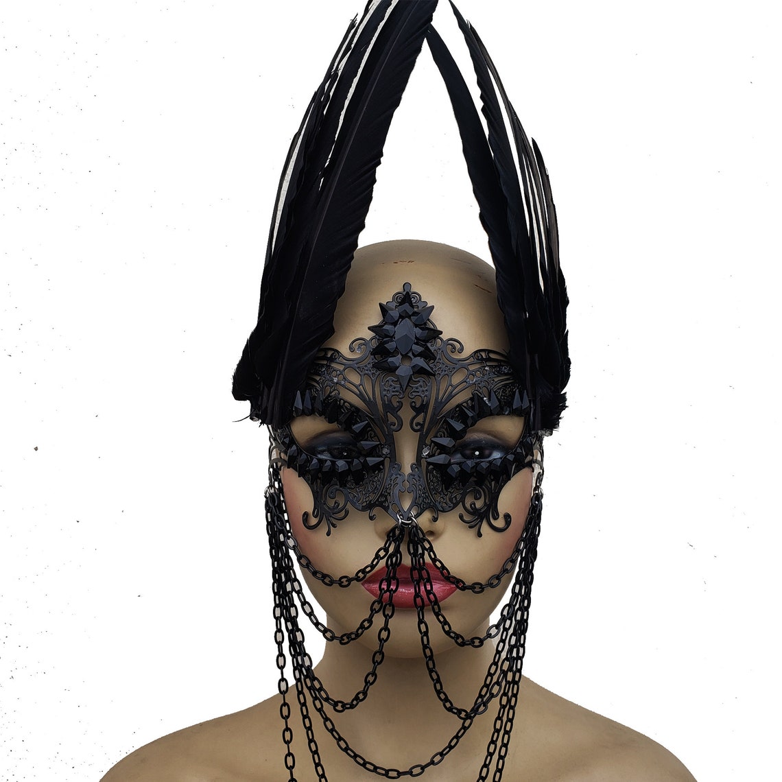 Feather Wings Black Masquerade Mask, Luxury Headdress Ball Masks ...
