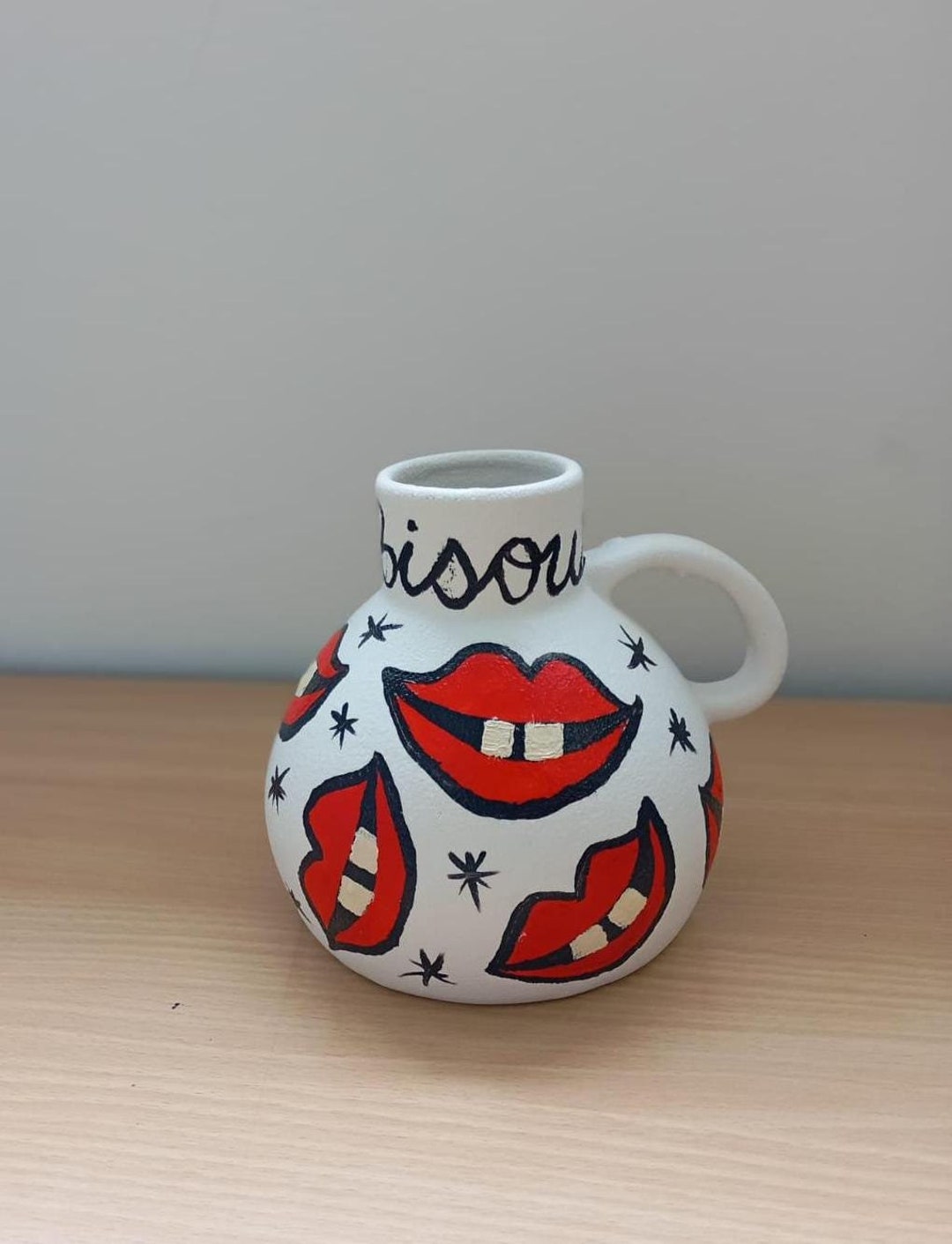 Handpainted Ceramic Vase "bisous" | Lips Design | Decorative Vase ...