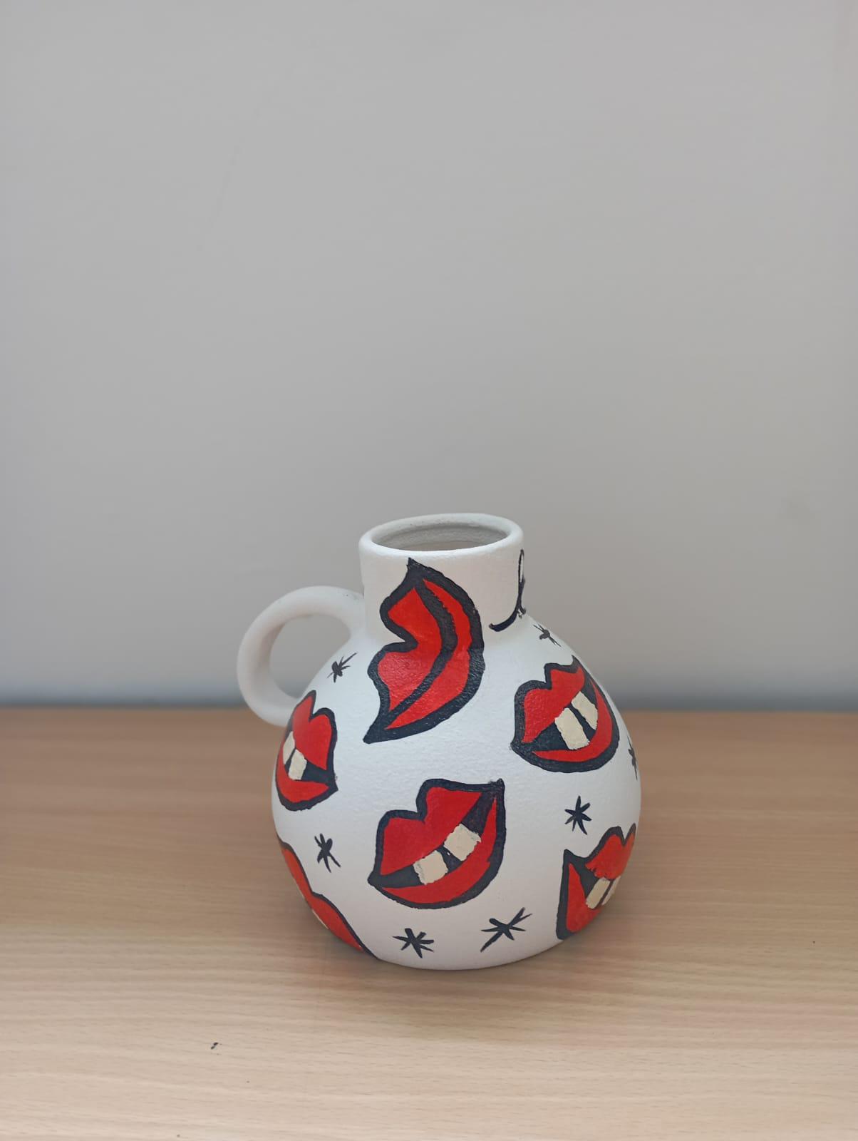 Handpainted Ceramic Vase "bisous" | Lips Design | Decorative Vase ...