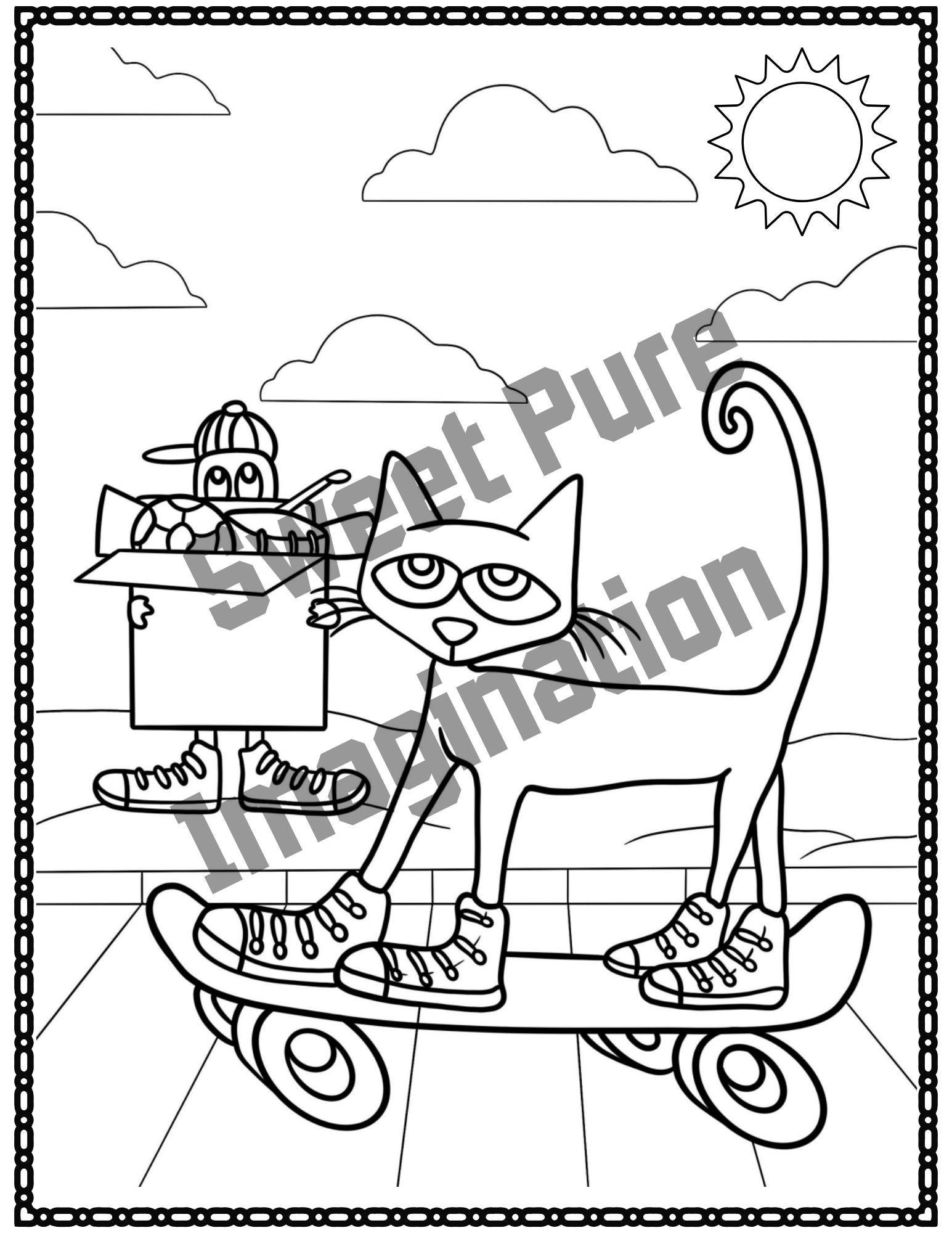 Pete the Cat Coloring Designs Sheets Pages • Printable Digital Instant ...