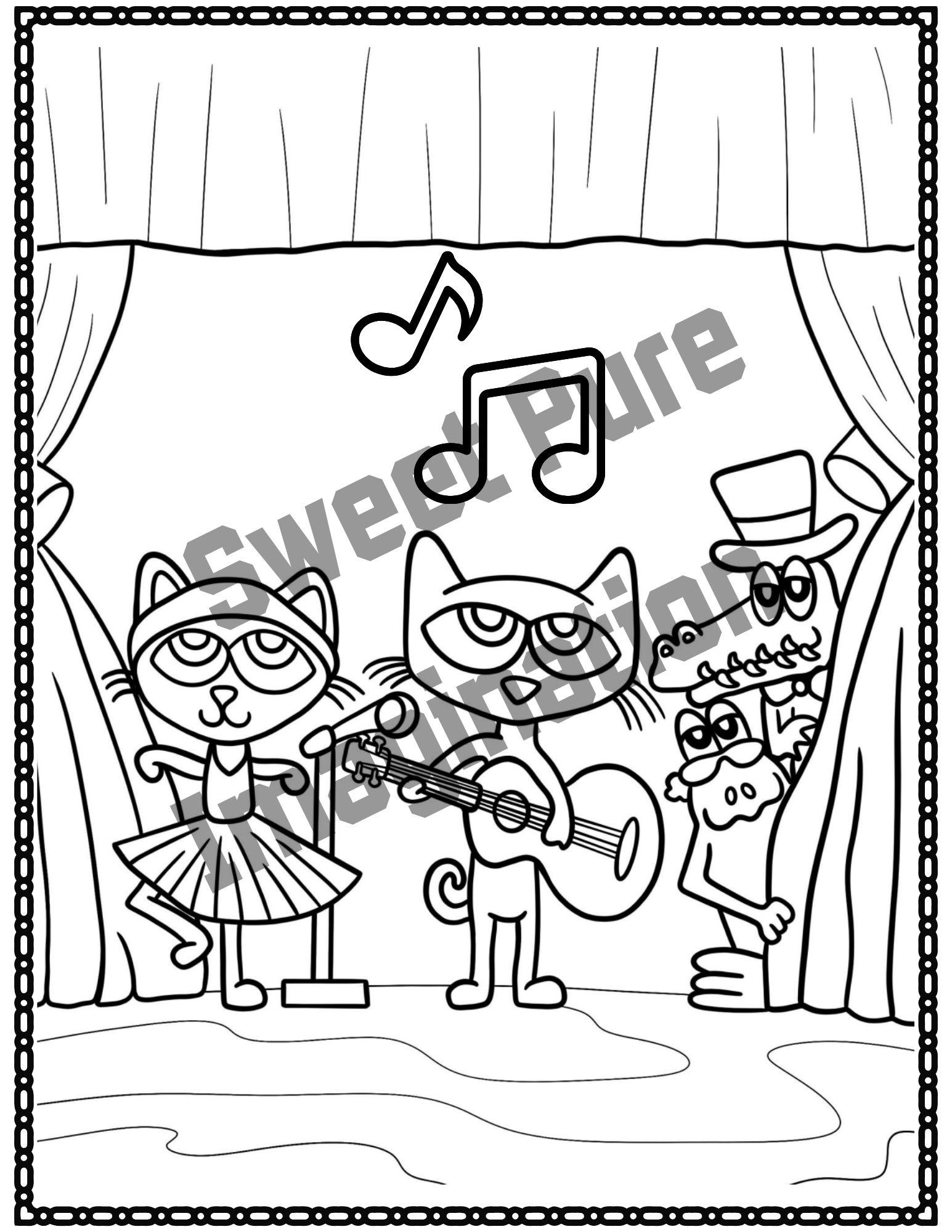 Pete the Cat Coloring Designs Sheets Pages • Printable Digital Instant ...