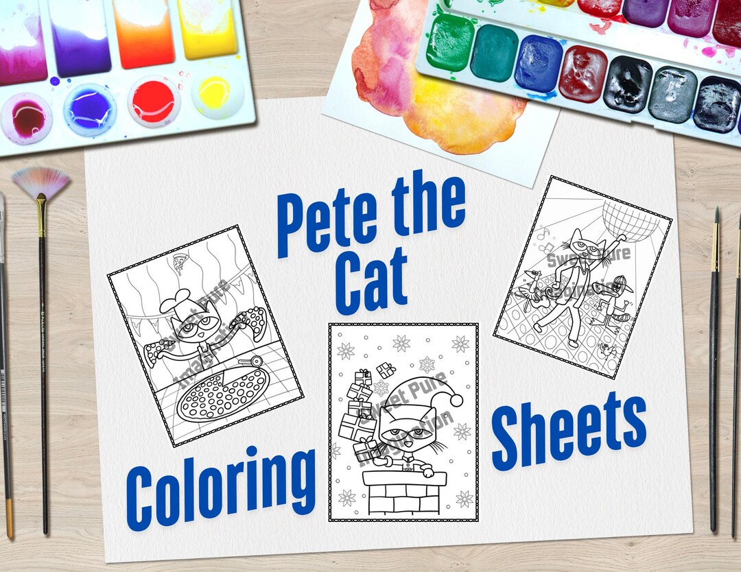 Pete the Cat Coloring Designs Sheets Pages • Printable Digital Instant ...