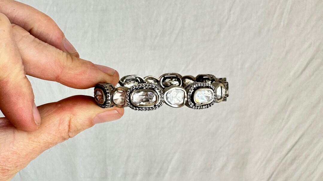 Sterling Silver Indian Bangle PAIR. Crystal & Sterling Silver ...