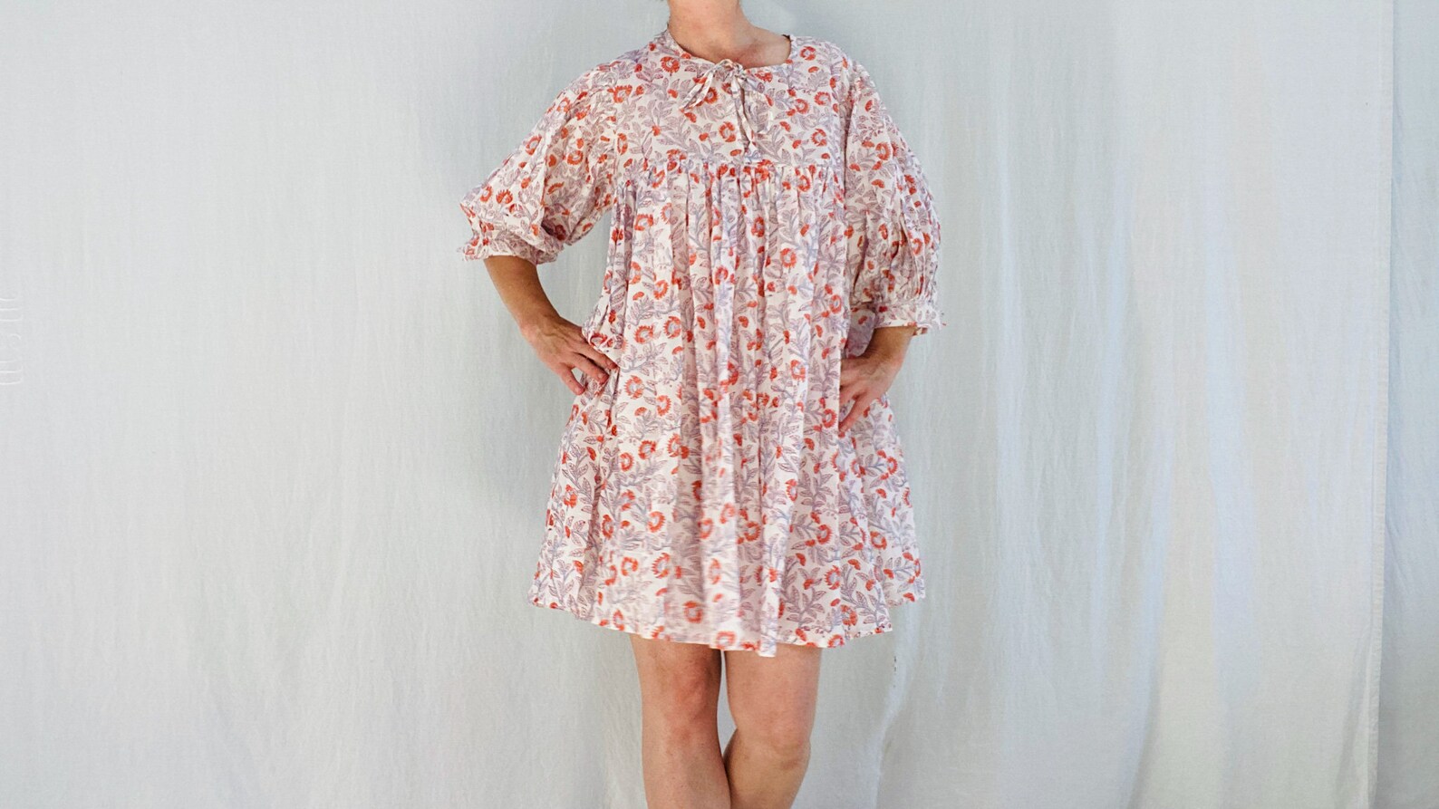 Block Print Mini Dress. Floral Print. One Size. - Etsy