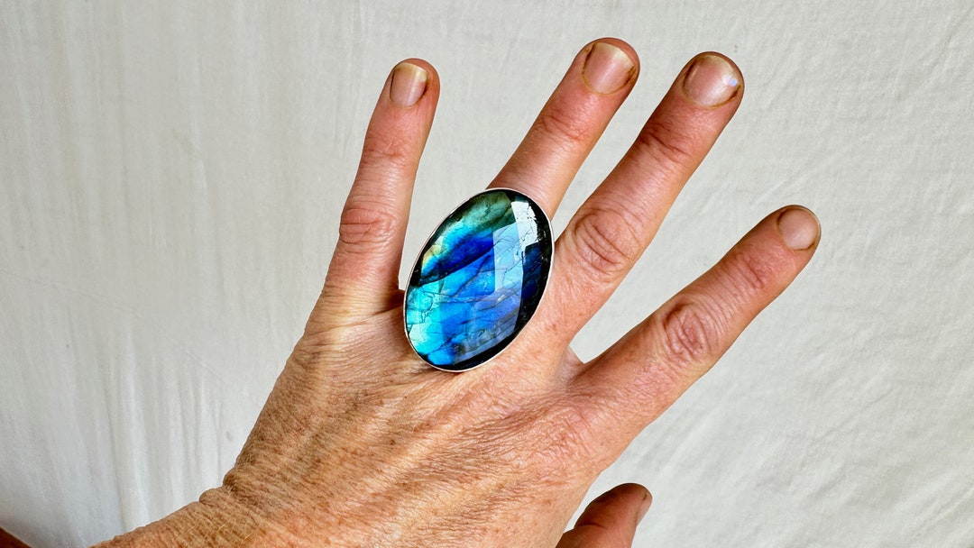 Fiery Oversized Labradorite Ring. Gorgeous Blue. Adustable. 1138 - Etsy