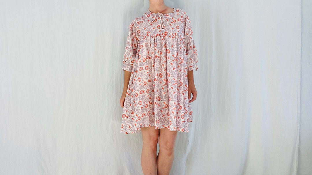 Block Print Mini Dress. Floral Print. One Size. - Etsy