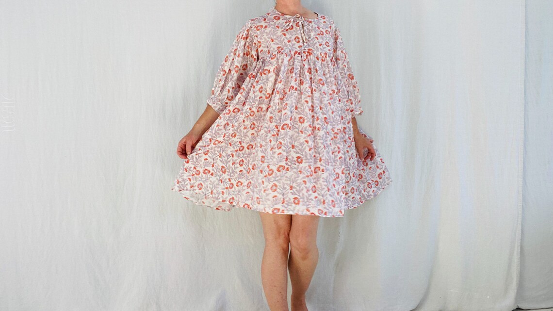 Block Print Mini Dress. Floral Print. One Size. - Etsy