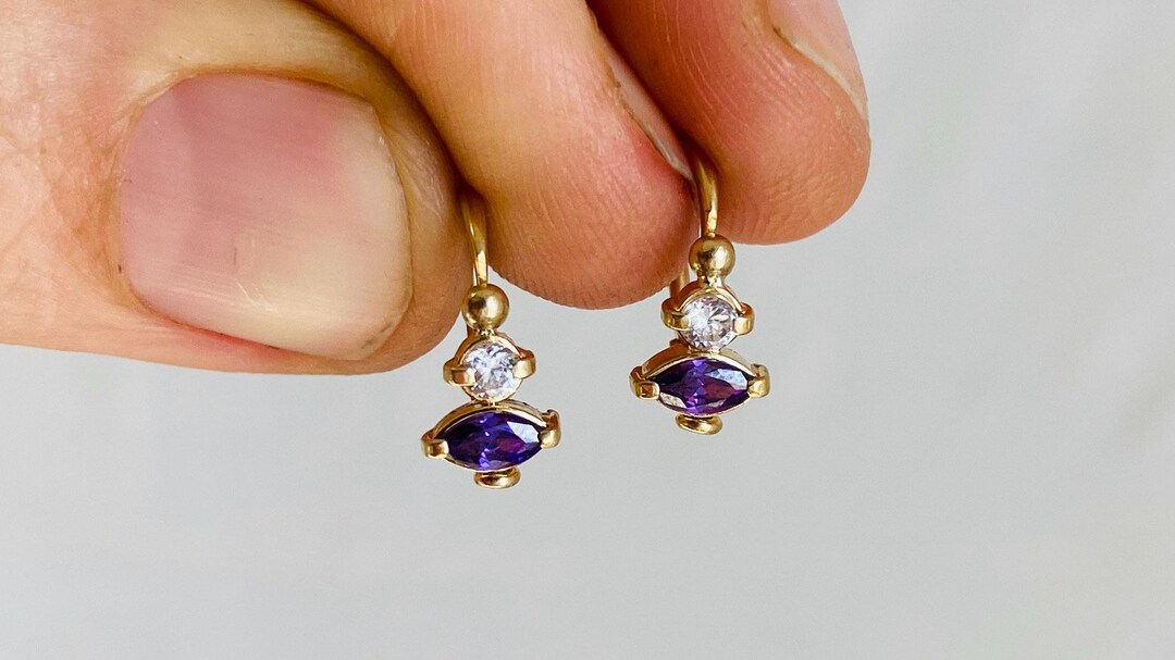 Vintage Ecuadorian Gold Earrings With Crystal. 18kt. 0387 - Etsy