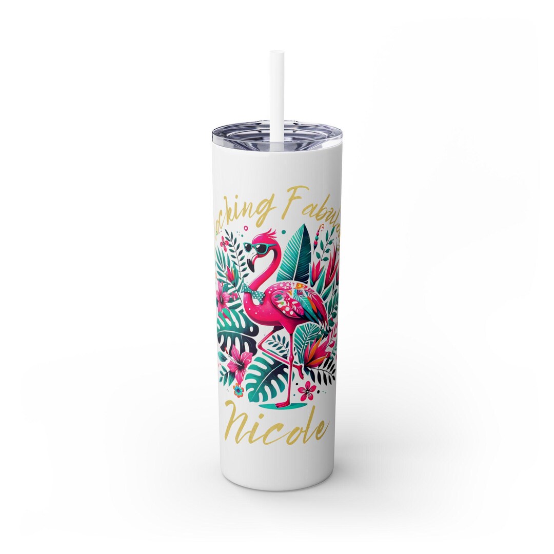 Custom Flamingo Sparkle Skinny Tumbler, Flocking Fabulous 40 Birthday ...
