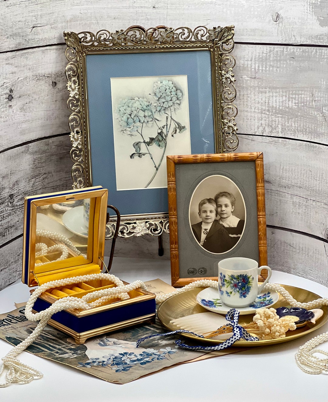 Vintage Vignette Vanity or Bedside Table Gift Set in Shades of Blue - Etsy