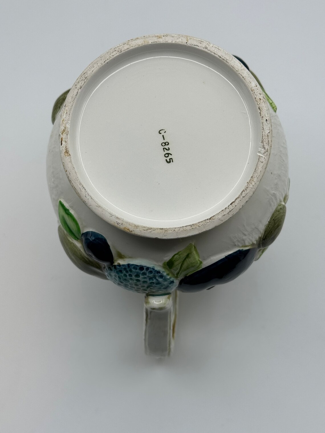 Beatiful Vintage Hand Painted Embossed Pitcher With Blue Bow and Fruit ...