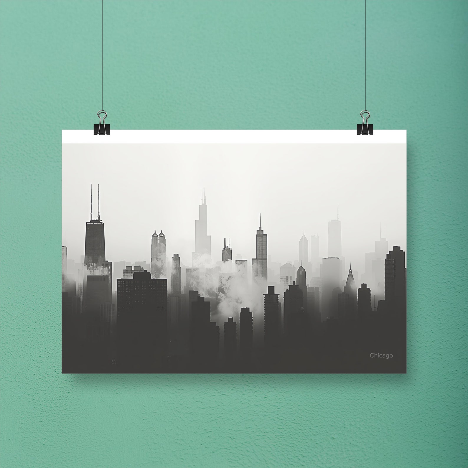 Minimalist City Skyline Art Custom Digital Print of Chicago Skyline ...