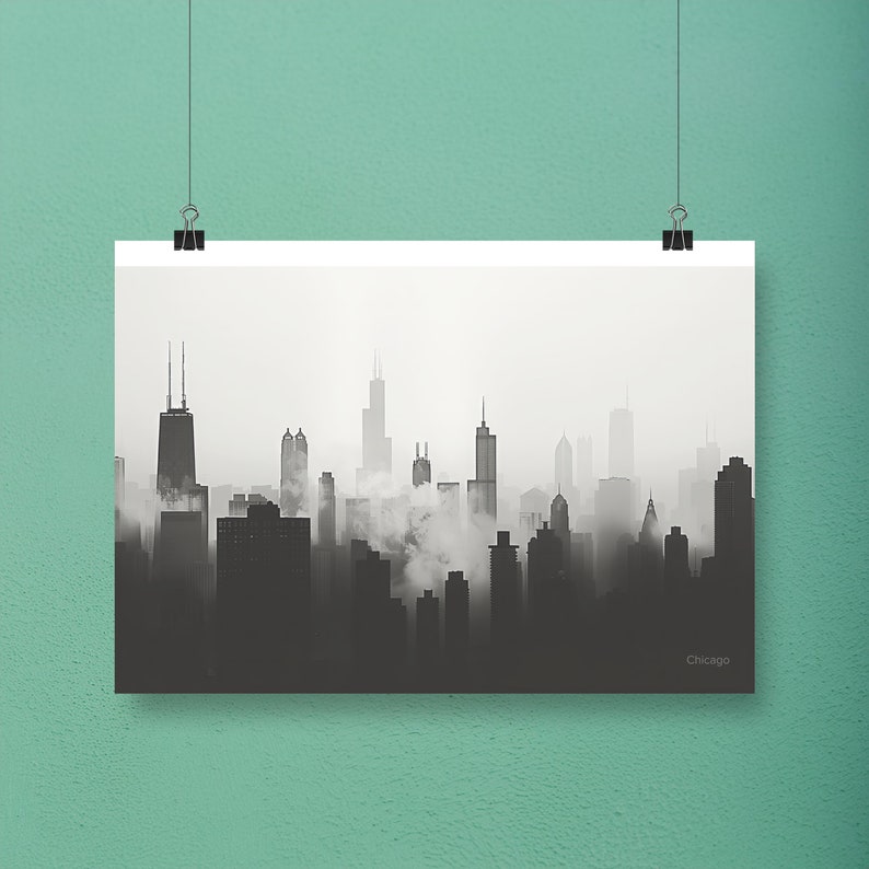 Minimalist City Skyline Art Custom Digital Print of Chicago Skyline ...