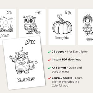 ABC Coloring Book Halloween, ABC Book, Alphabet Coloring Book, Activity ...