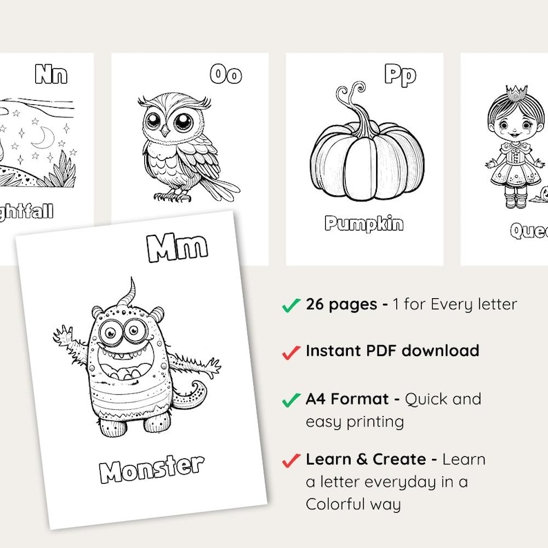ABC Coloring Book Halloween, ABC Book, Alphabet Coloring Book, Activity ...