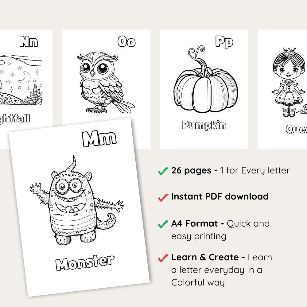 ABC Coloring Book Halloween, ABC Book, Alphabet Coloring Book, Activity ...