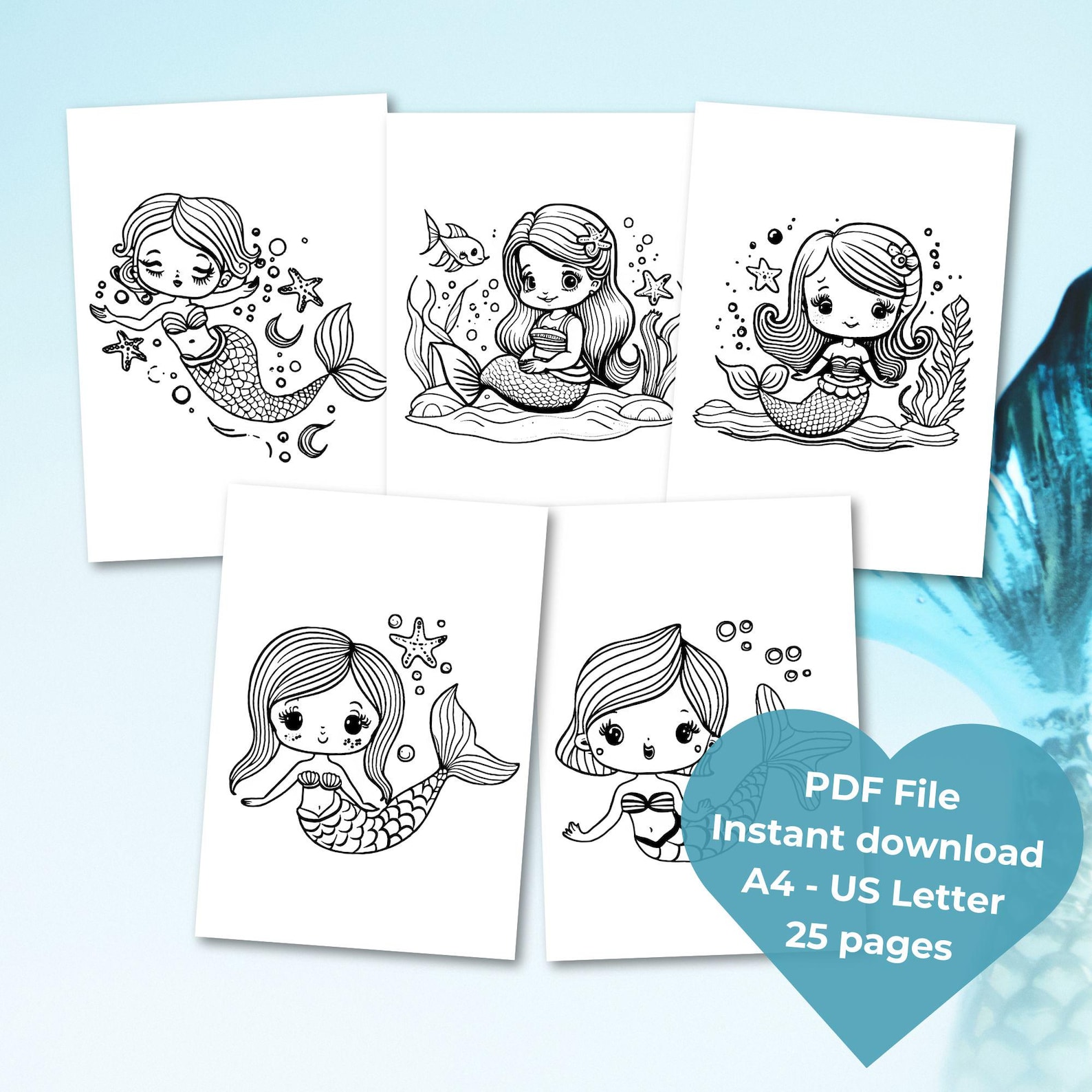 25 Mermaid Coloring Book Pages - Printable Mermaid Coloring Pages for ...