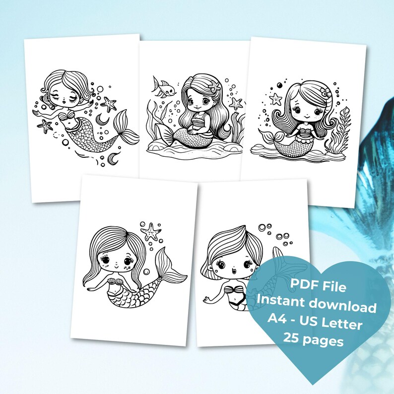 25 Mermaid Coloring Book Pages - Printable Mermaid Coloring Pages for ...