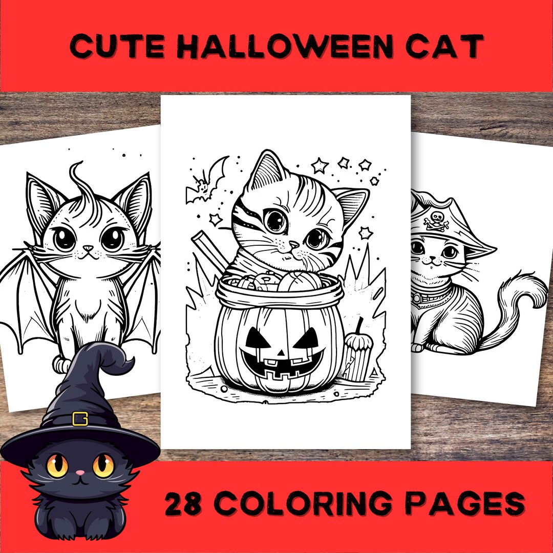 Cute Halloween Cat Coloring Pages, Halloween Coloring Pages, Printable ...