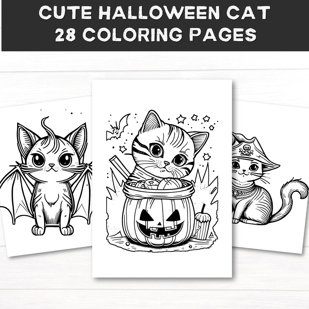 Cute Halloween Cat Coloring Pages, Halloween Coloring Pages, Printable ...