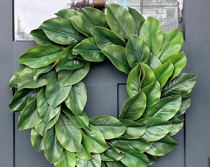 Classic Magnolia Wreath for Front Door, Modern Farmhouse Wreath, Year ...