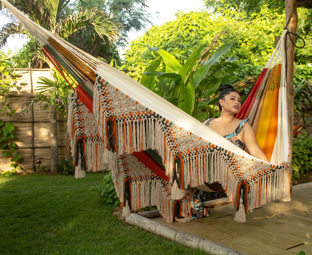 Handmade Boho Macrame Hammock, Large 2-person Luxury Hammock, Beautiful ...