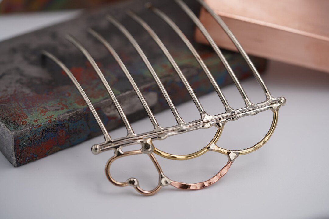 Wide Fancy Hair Comb in Silver & Copper, Hair Fork, Hair Stick, Hair ...