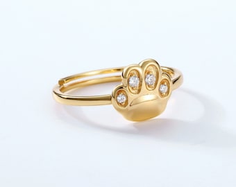 Sterling Silver Cat Paw Hug Ring, Custom Engraved Feline Jewelry ...