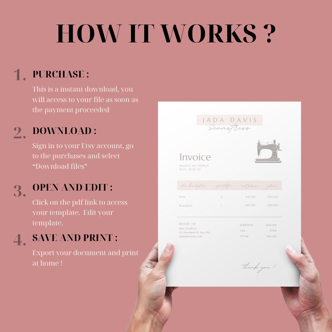 Invoice Template Editable in Canva Printable Order Form for Seamstress ...