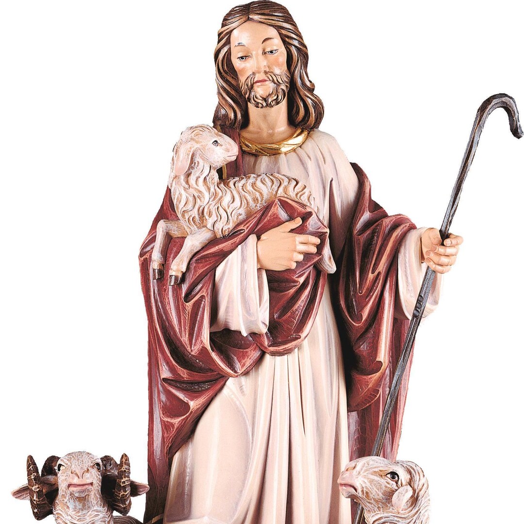 Statue Jesus Good Shepherd, Wooden Sculpture From Val Gardena. the ...