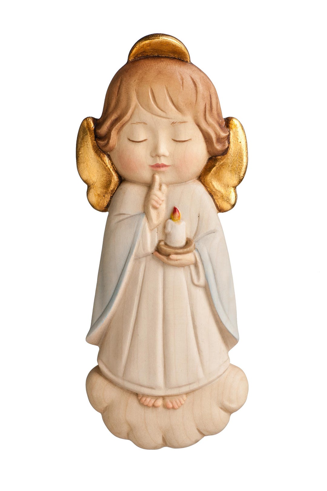 A Wall-mounted Guardian Angel With a Candle, a Wooden Sculpture From ...