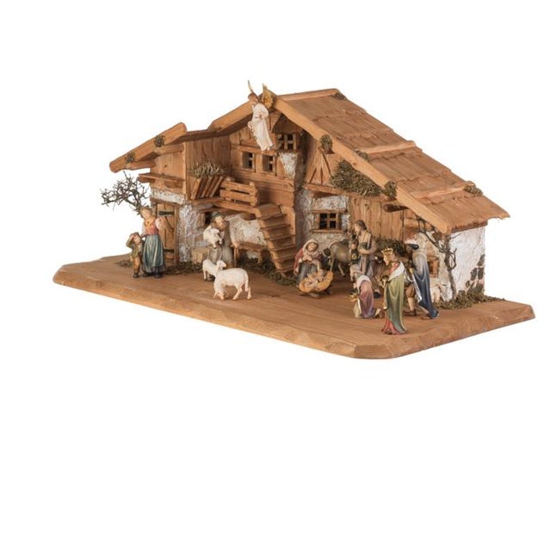 14-piece Wooden Peasant Nativity Scene Figurine Set With Hut, Tyrolean ...
