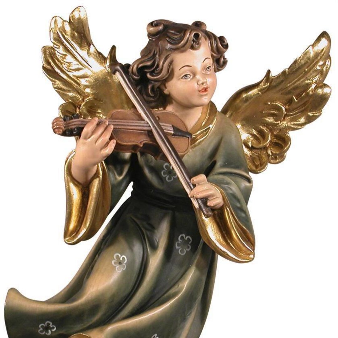 A Wooden Sculpture of a Wall Angel With a Violin From Val Gardena. It's ...