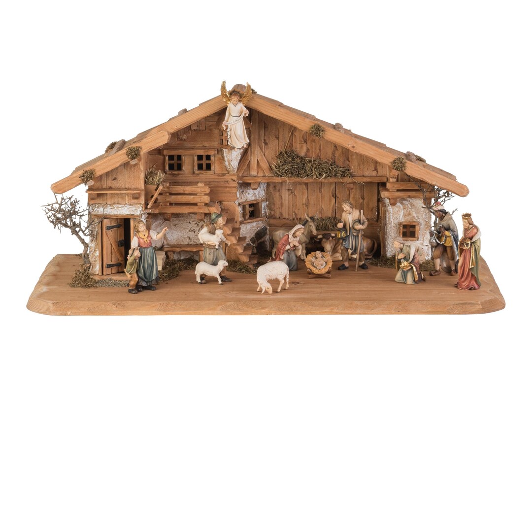 14-piece Wooden Peasant Nativity Scene Figurine Set With Hut, Tyrolean ...
