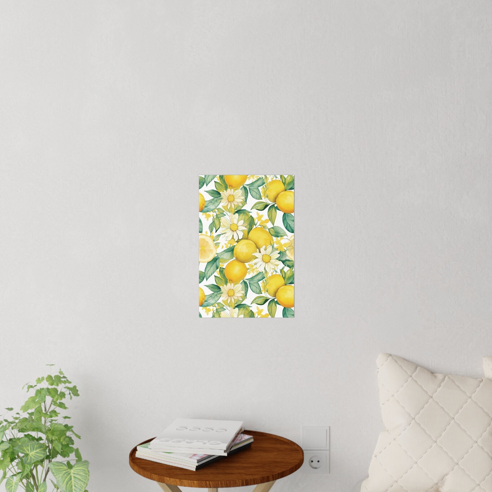 White Daisies and Lemons on Cream Color Background Wall Decals - Etsy