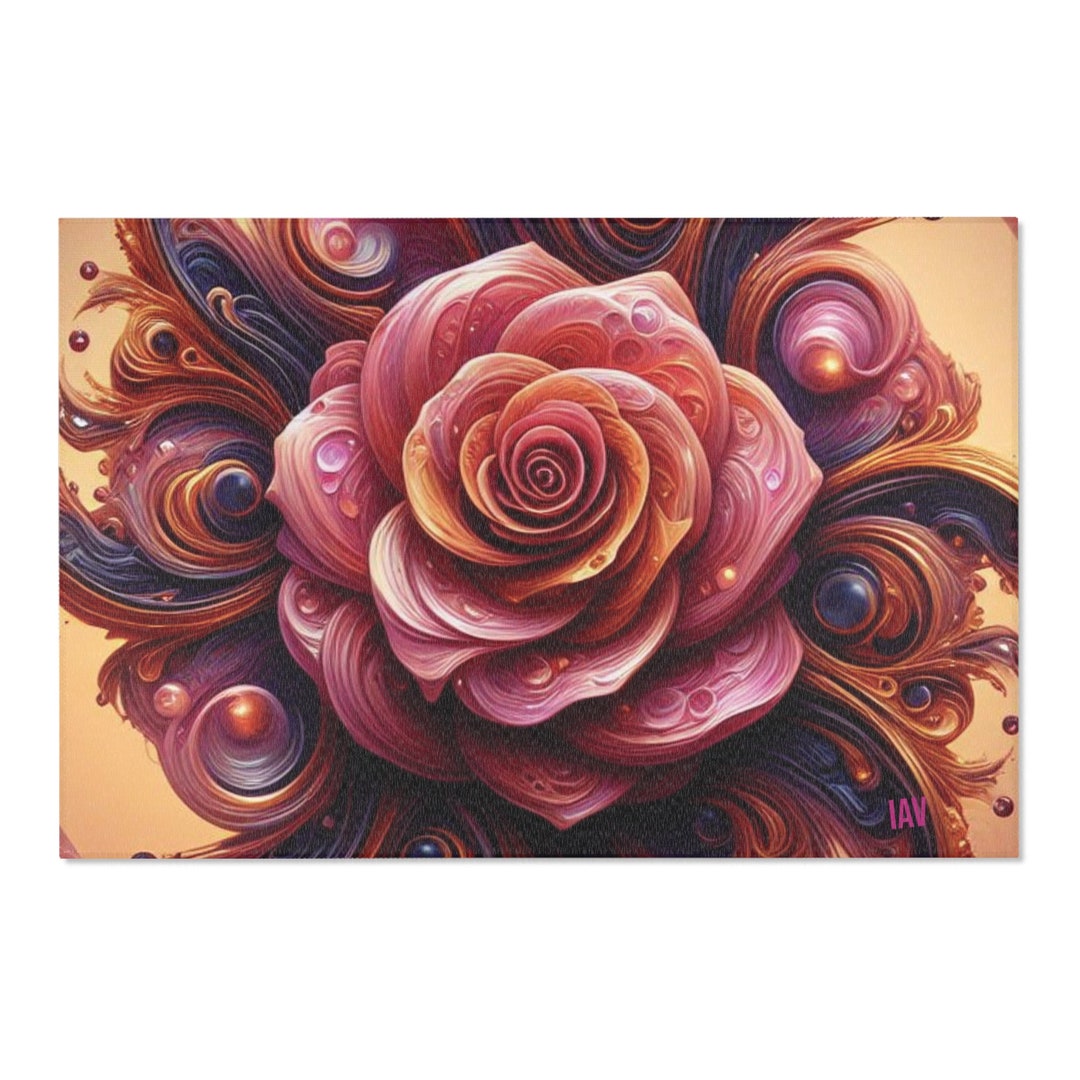 Elegant Pink Rose IAV Design Area Rug Luxury Rose Art Stylish ...