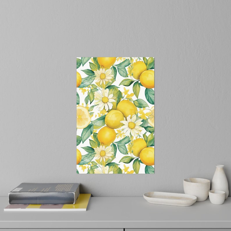 White Daisies and Lemons on Cream Color Background Wall Decals - Etsy
