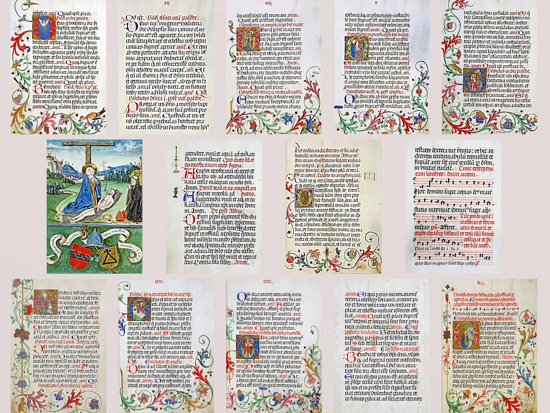 Medieval Illuminated Manuscript Prayer Book Pages | Digital Download ...