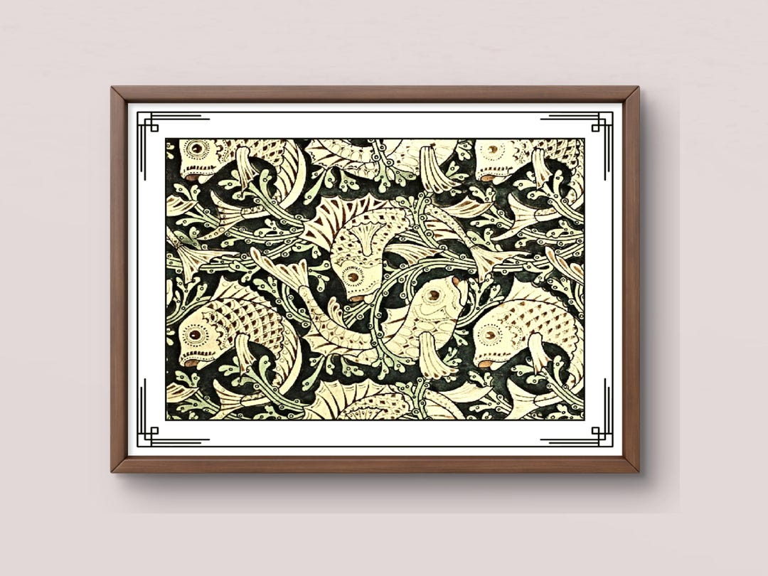 Fish Art Pattern Printable, 1930s Art Nouveau Vintage Motif for Card ...