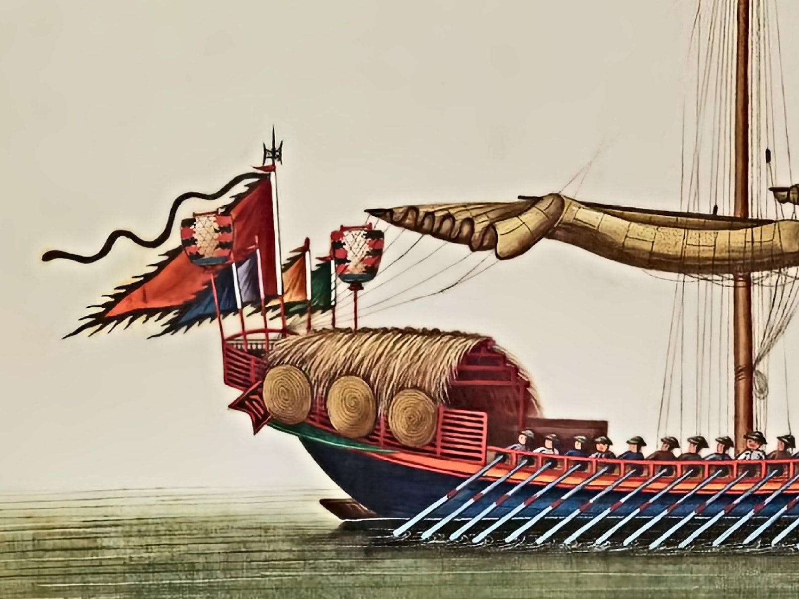 Chinese Watercolor Printable, Antique Boat at Sea Picture, Digital ...