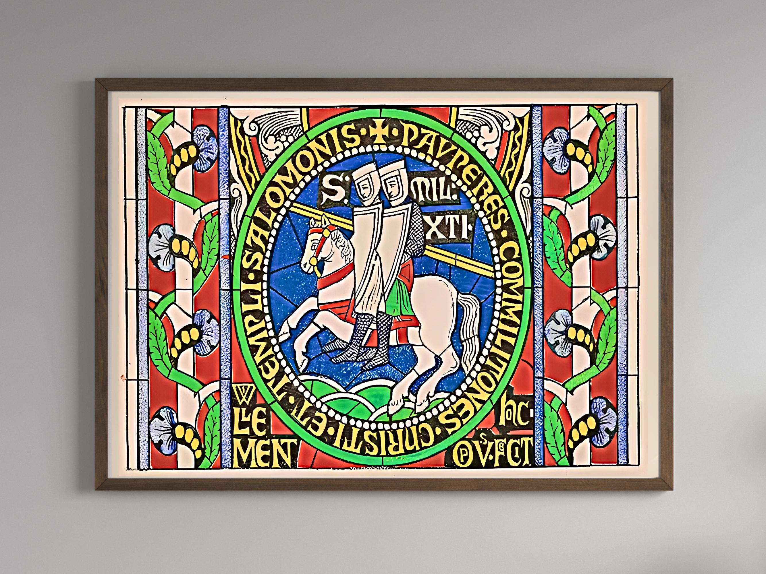 Knights Templar, Masonic Wall Decor, Stained Glass Window Art, Antique ...