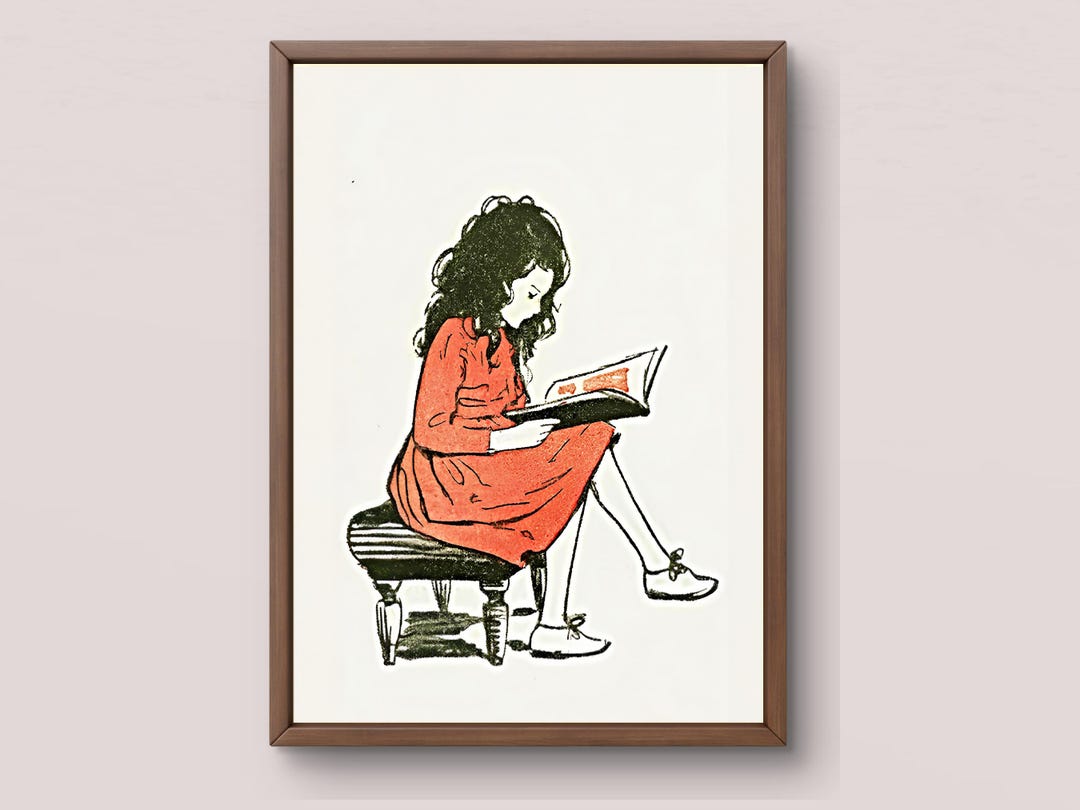Vintage Girl Reading Book Digital Print | Classic Illustration Art ...